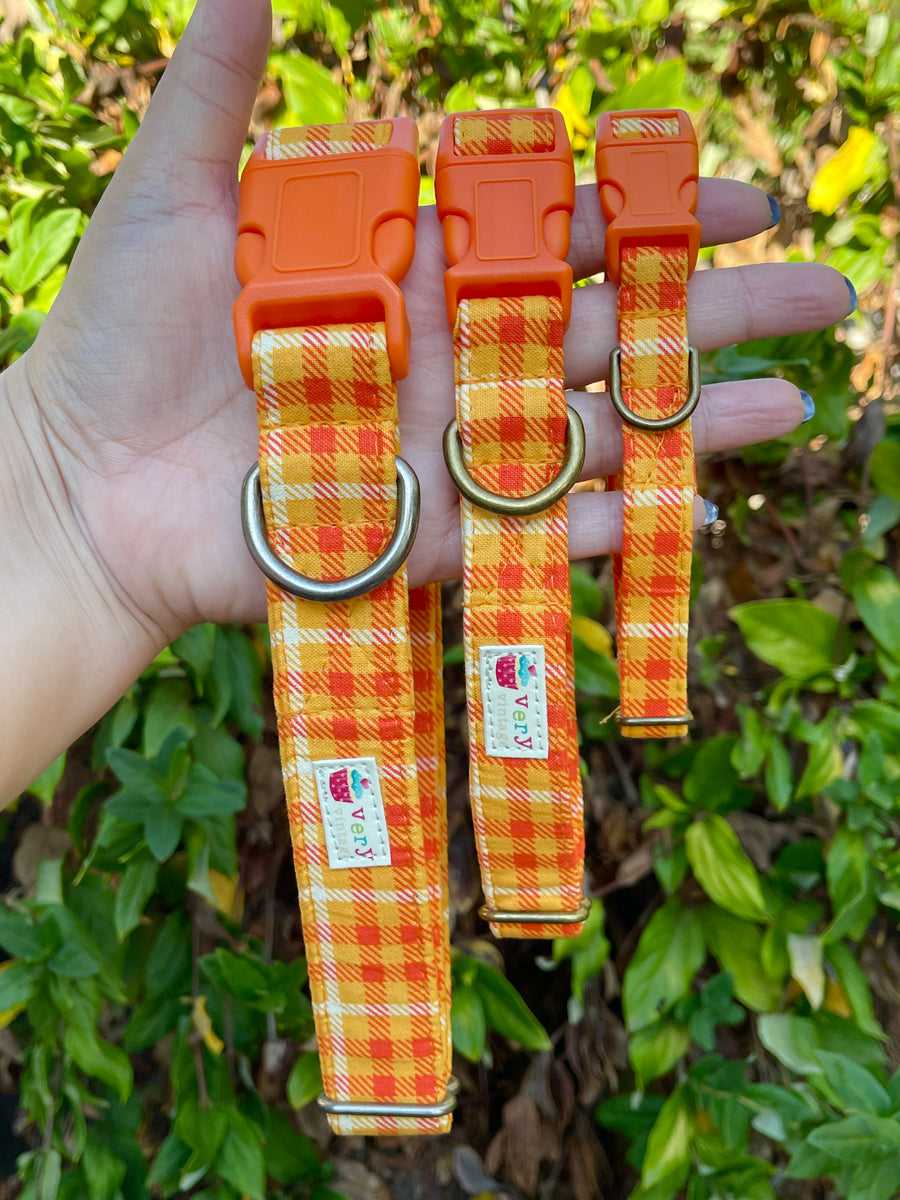 Orange & Yellow Plaid Dog Collar – Fall Gingham Pet Collar – Handmade ...