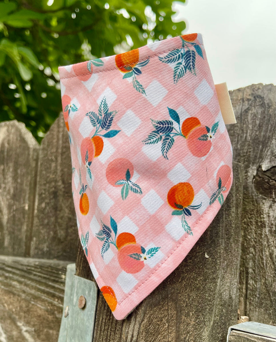 Peach Dog Bandana – Pink Gingham Snap-On Pet Scarf – Handmade USA ...